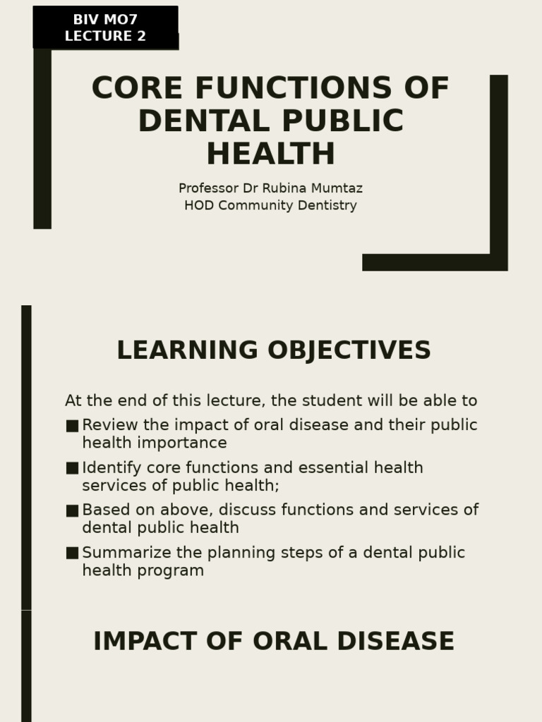 Core Functions of Dental Public Health | PDF | Public Health | Health Care