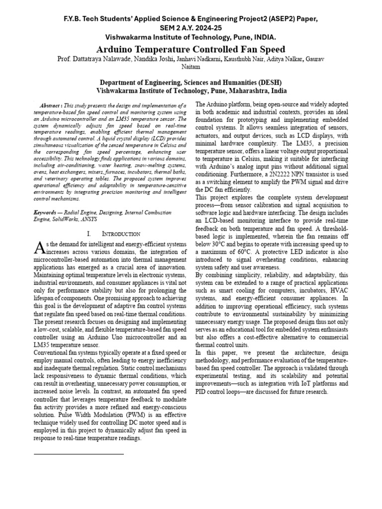 IEEE Paper_Arduino Temperature Controlled Fan Speed | PDF | Arduino ...
