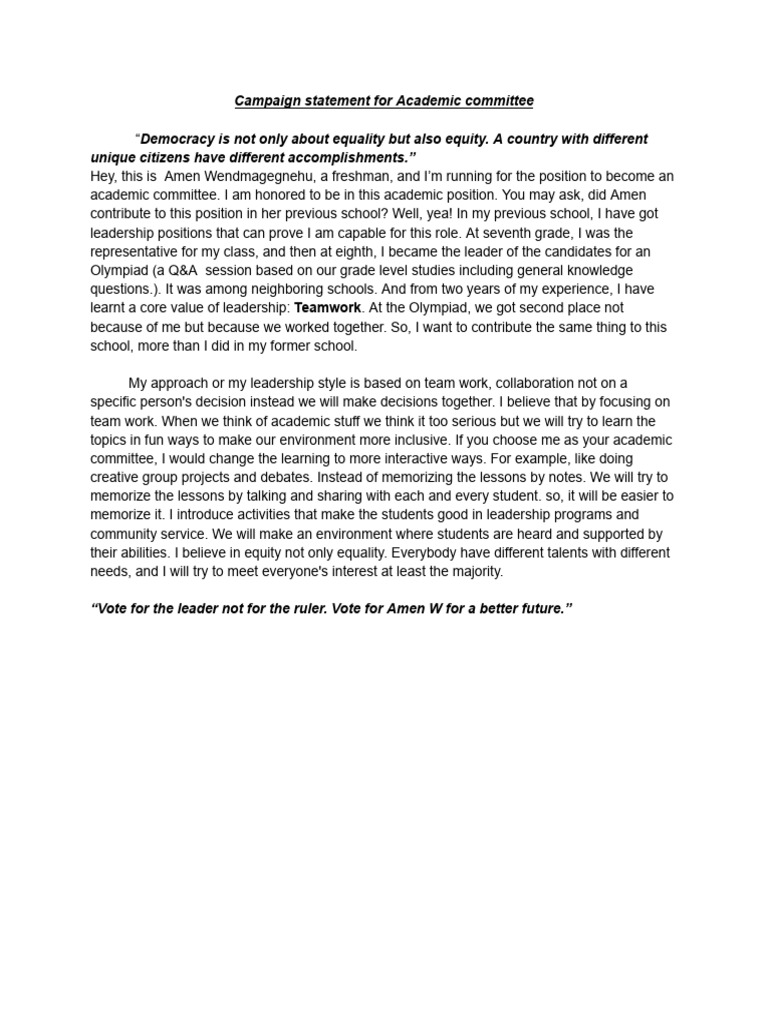 Campaign Statement Amen | PDF
