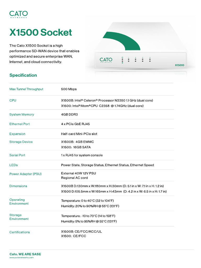 Cato X1500 Socket Specifications | PDF