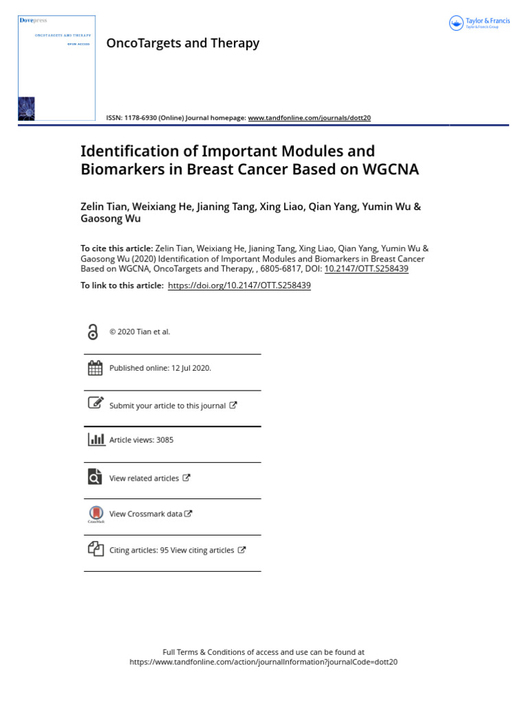 Identification of Important Modules and Biomarkers in Breast Cancer ...