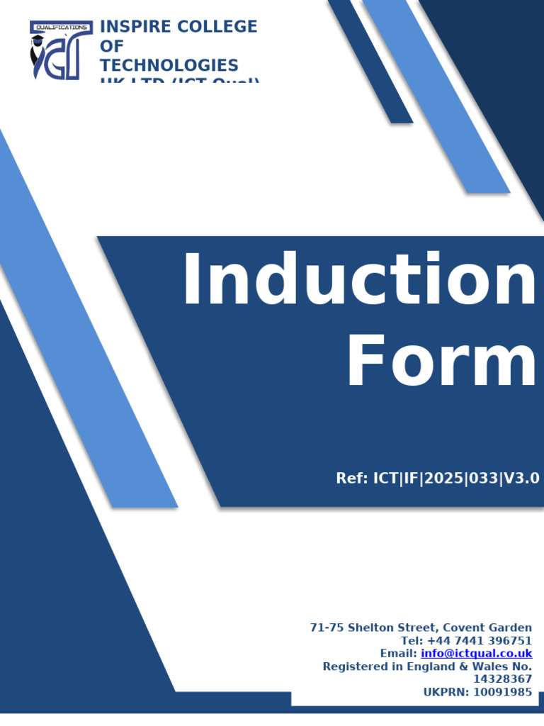 33 Induction Form Inspire College of Technologies UK LTD ICT Qual ...