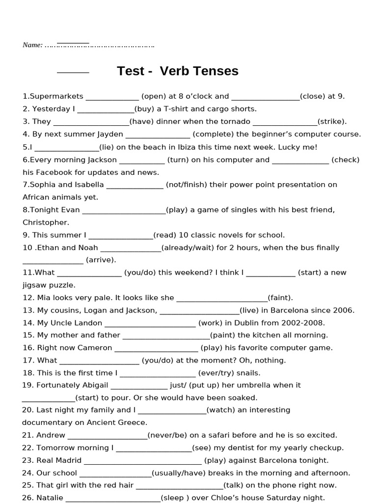 All Verb Tenses Review With Key 53811 | PDF