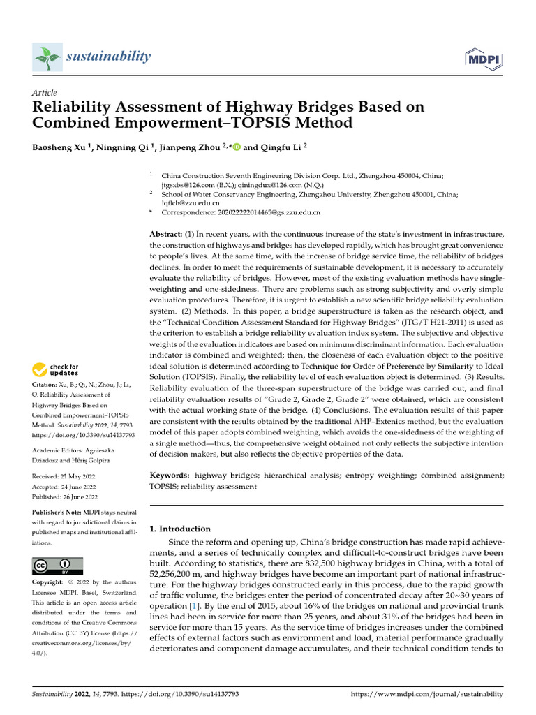 Reliability Assessment of Highway Bridges Based On Combined Empowerment ...