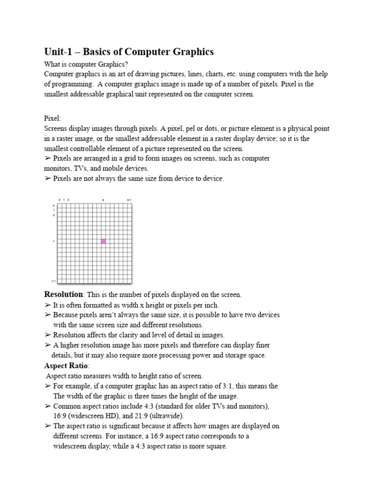 Unit-1 - Basics of Computer Graphics | PDF | Touchscreen | Pixel