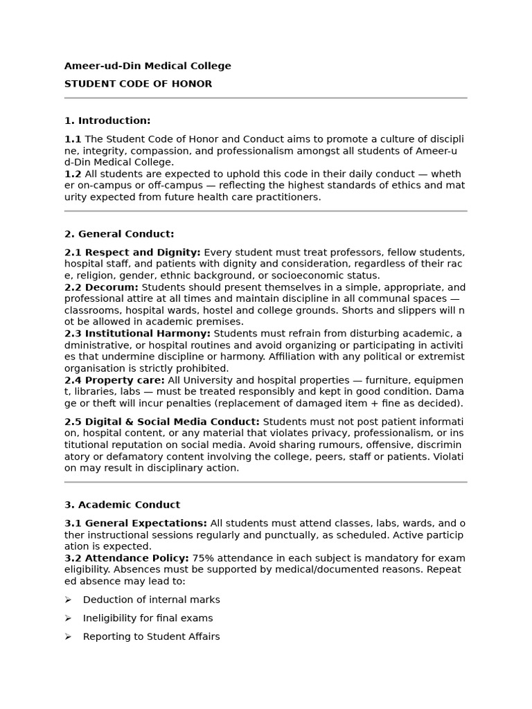 Finalized Student Code of Conduct | PDF | Plagiarism | Hospital