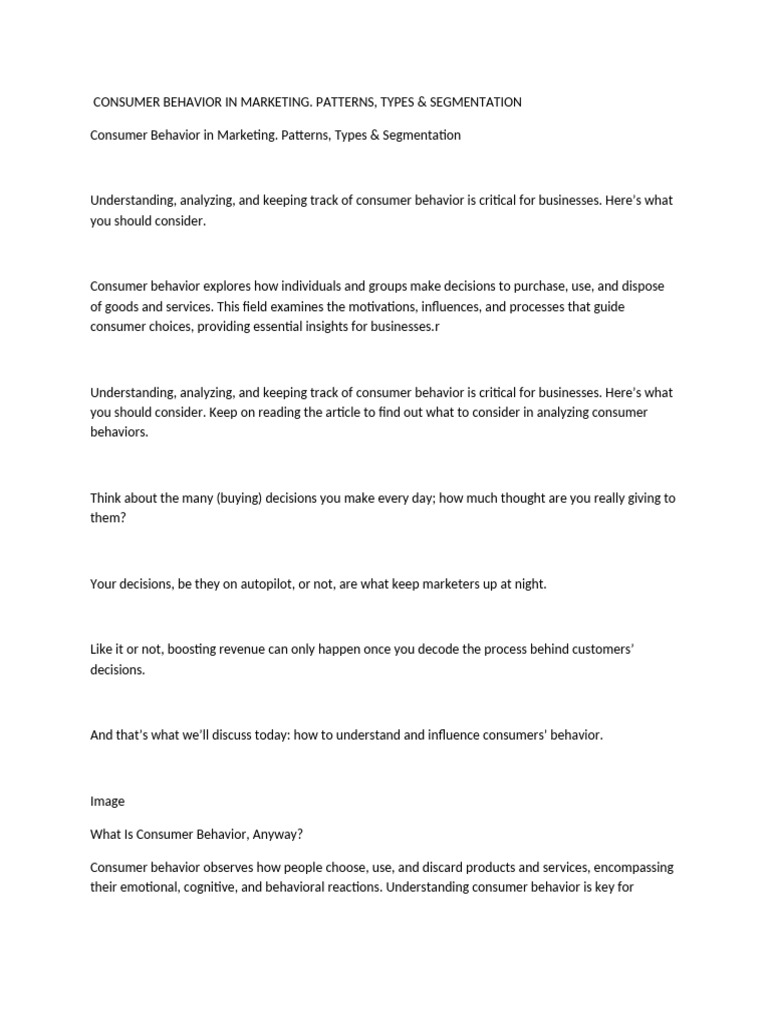 Understanding Consumer Behavior Patterns | PDF | Consumer Behaviour ...