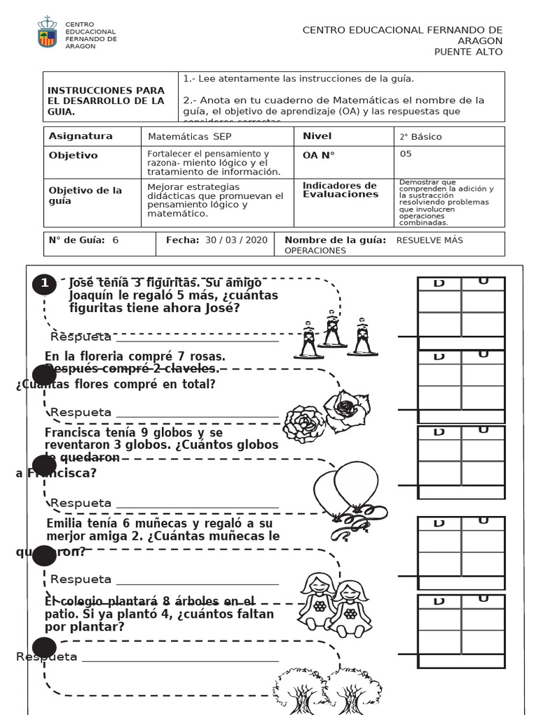 2º Básico Guía Nº6 Matematicas SEP Resolución de Problemas | PDF ...