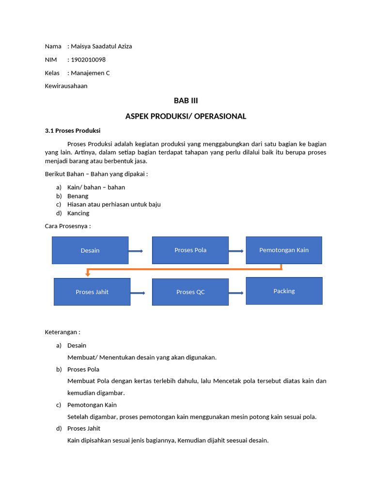 Bab 3 Business Plan - Maisya SA - 1902010098 - Manajemen C - KWU | PDF