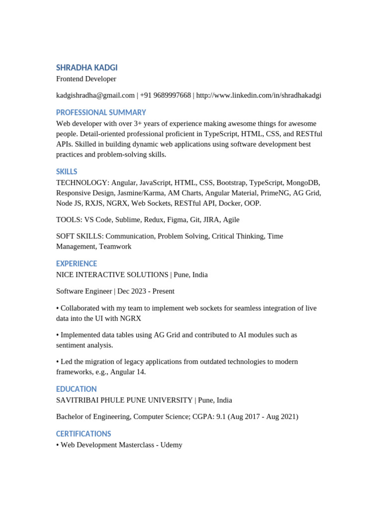 Shradha Kadgi Modern Minimal | PDF