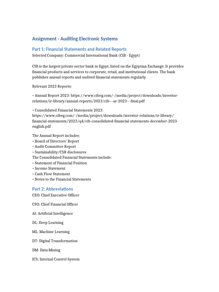 Auditing Assignment CIB | PDF