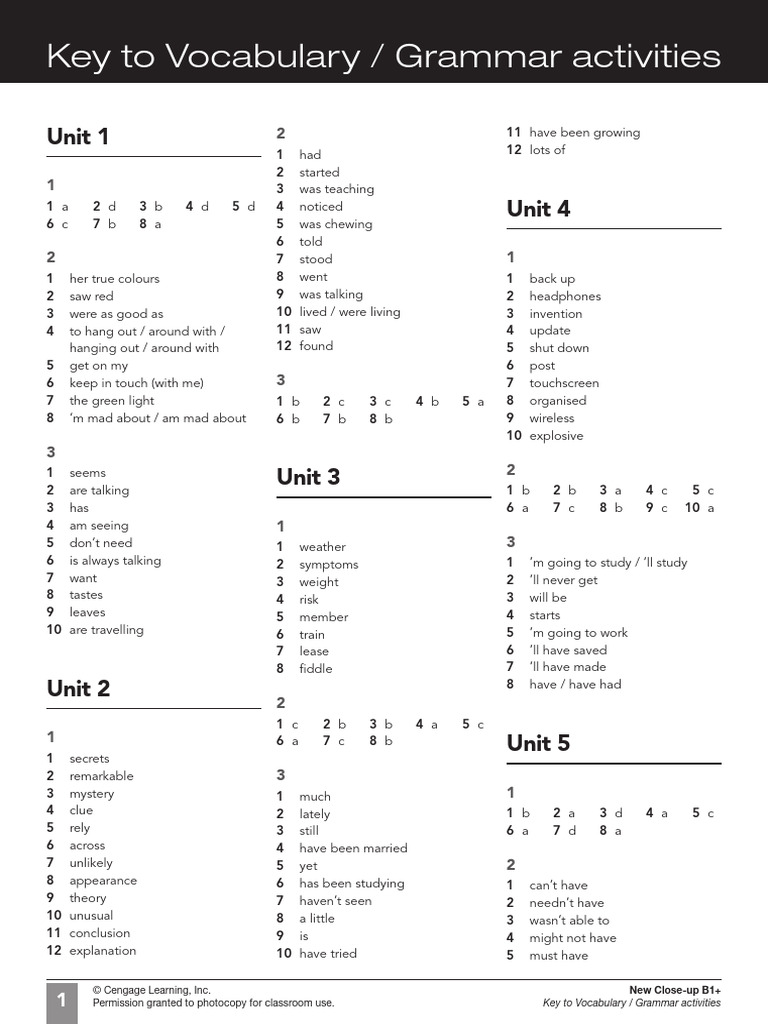 b1 Extra Vocabulary and Grammar Activities Answer Key 0 | PDF