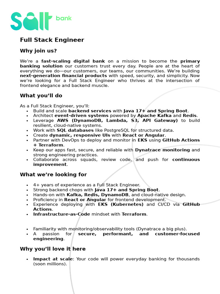 Full Stack Engineer Job at Digital Bank | PDF