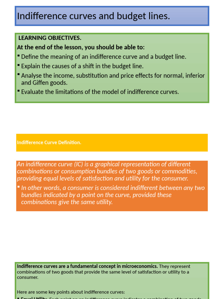 Indifference Curve Analysis and Budget Lines. | PDF | Demand | Utility