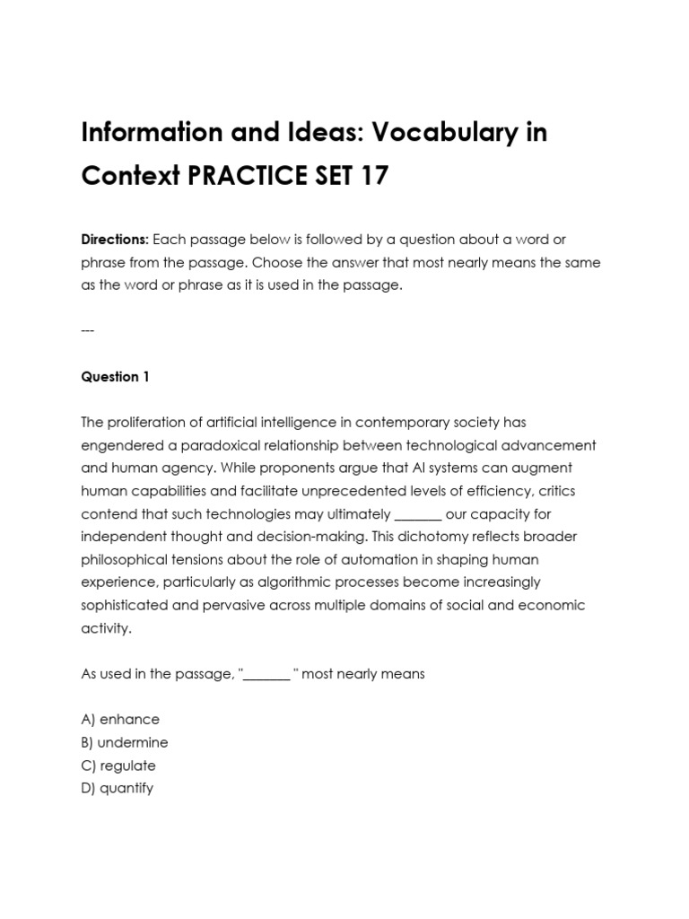 Vocabulary Context Practice Set 17 | PDF | Linguistics | Information