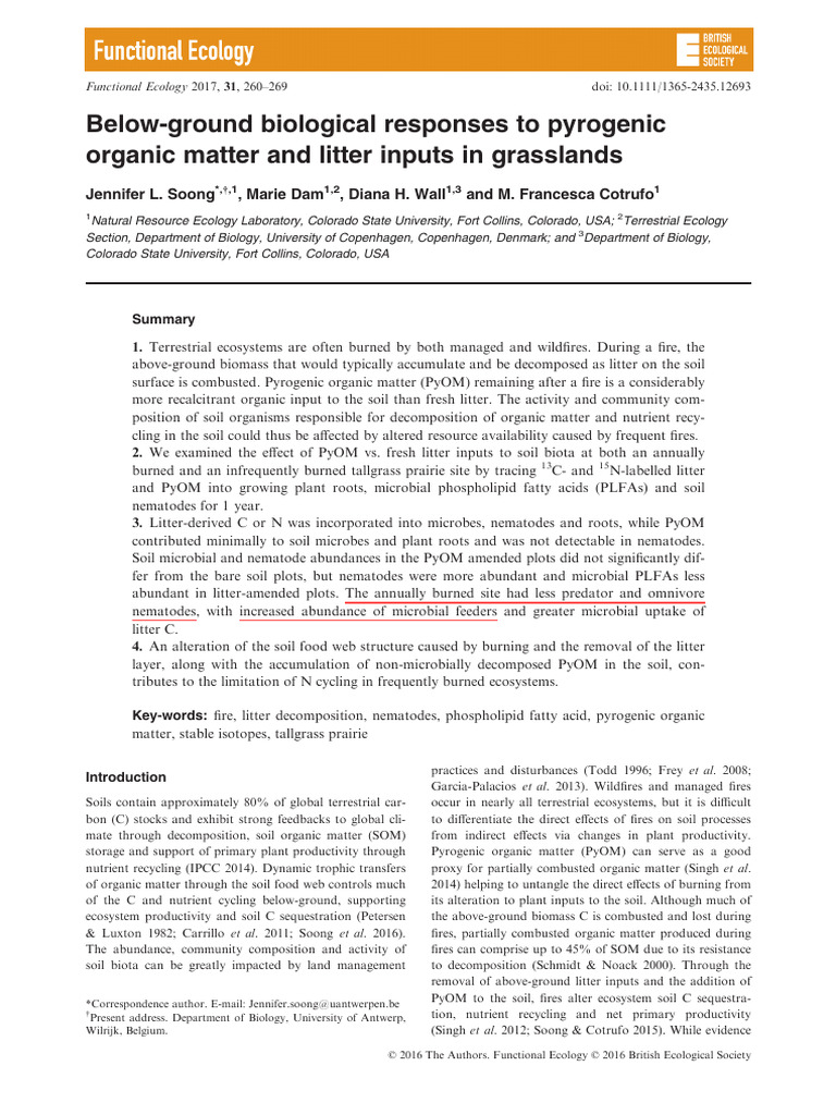 Below Ground Biological Responses To Pyrogenic Organic Matter and ...