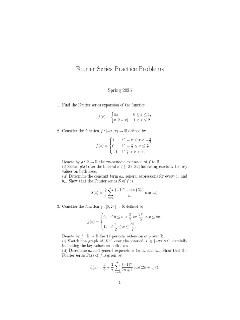 Fourier Series Practice Problems Guide | PDF | Harmonic Analysis