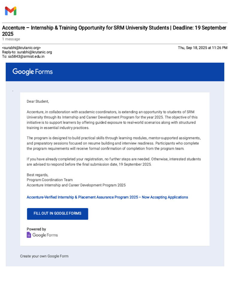 Gmail - Accenture - Internship & Training Opportunity For SRM ...