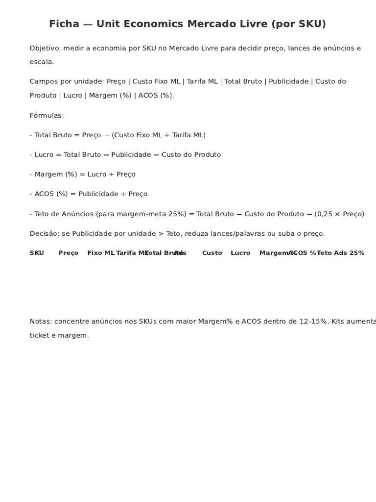 03 Ficha Unit Economics ML | PDF