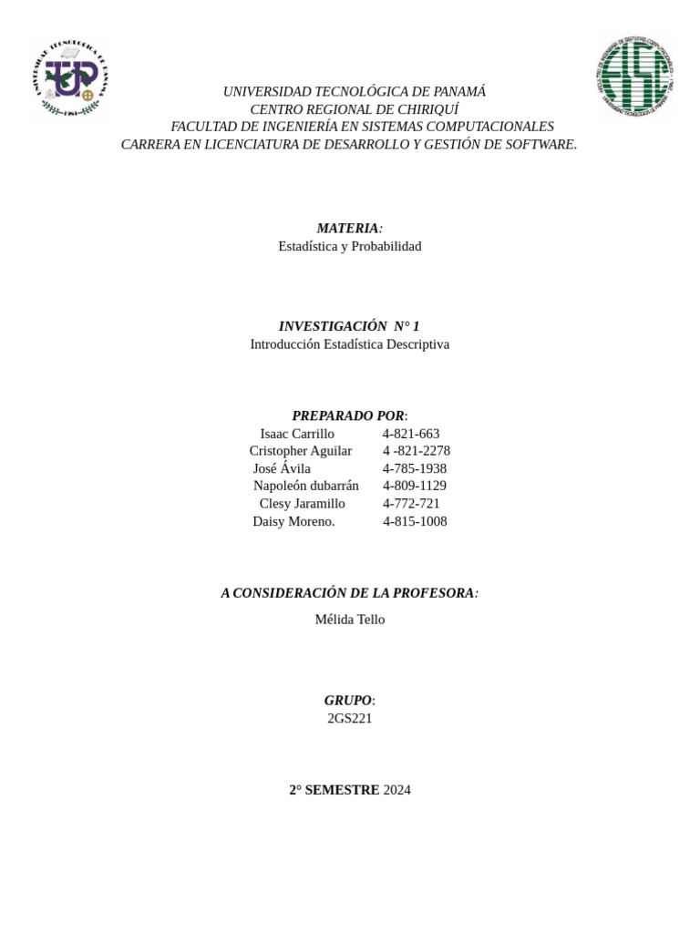Investigación No. 1 - José Ávila 4-785-1938 | PDF | Nivel de medida ...