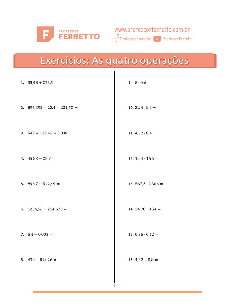 Lista de Exerci Cios 1 - 4 Operac o Es | PDF