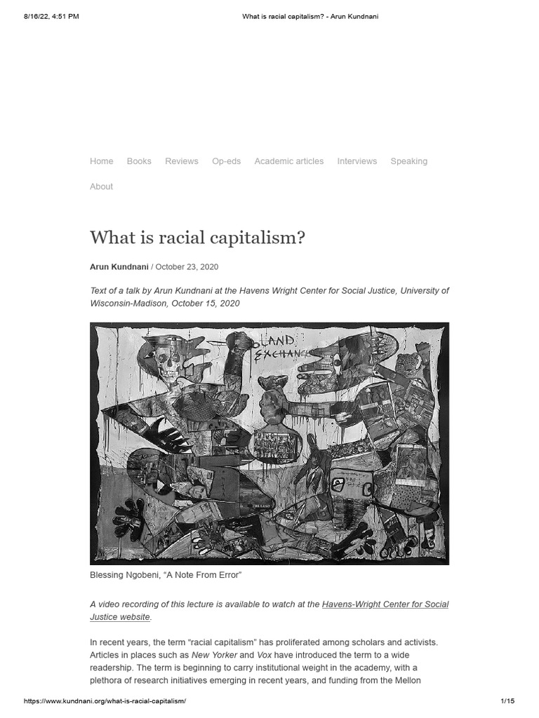 Kundnani What Is Racial Capitalism | PDF | Capitalism | Marxism