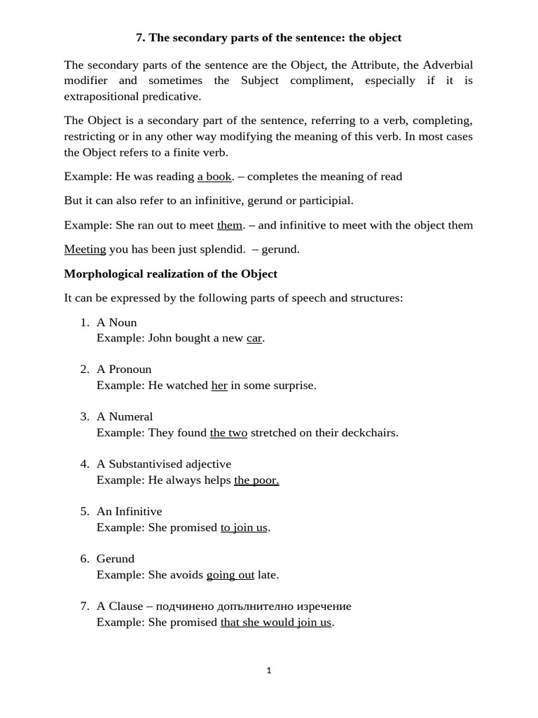 The Secondary Parts of The Sentence The Object | PDF | Verb | Object ...