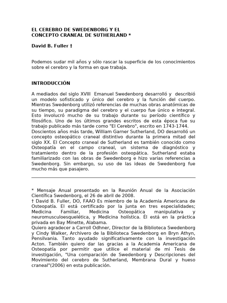 El Cerebro de Swedenborg y El Concepto Craneal de Sutherland | PDF ...