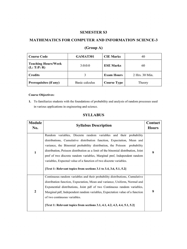 S3 Maths Syllabus | PDF