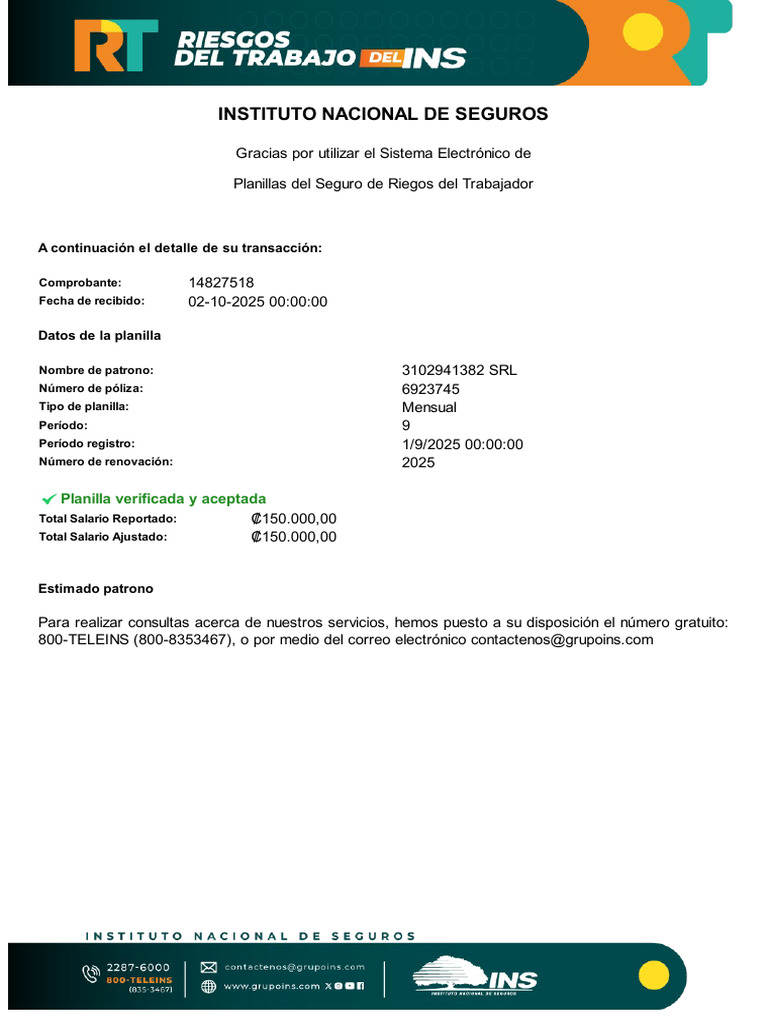 Comprobante de Registro de Planilla | PDF