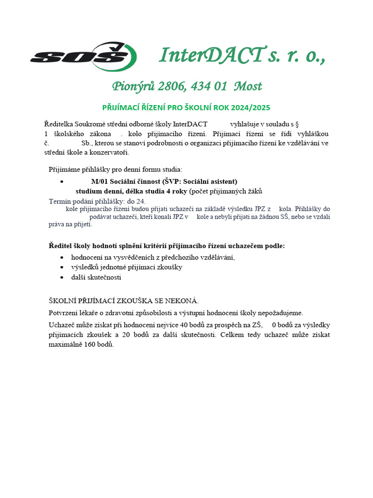 Kolo Prijimaciho Rizeni 2024 2025 1 | PDF
