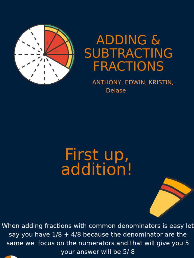 Adding and Subtracting Fractions Maths Presentation in Navy Orange Flat ...