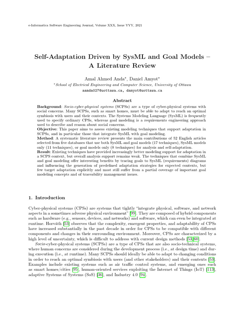 Self Adaptation Driven by SysML and Goal Models a Literature Review ...