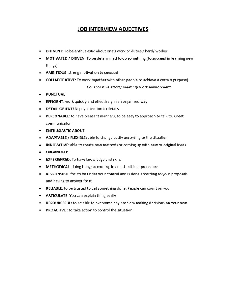 Key Adjectives for Job Interviews | PDF