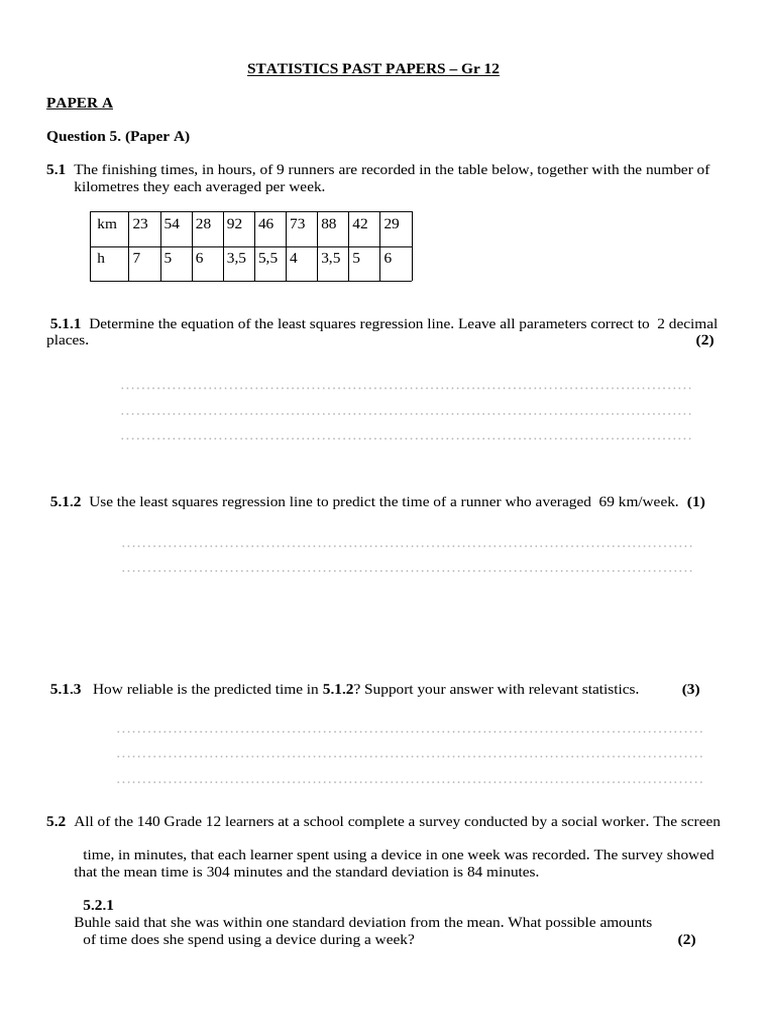 Grade 12 Statistics Past Papers | PDF | Statistical Analysis | Teaching ...