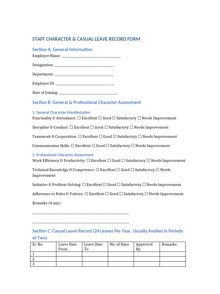 Staff Character Leave Record | PDF