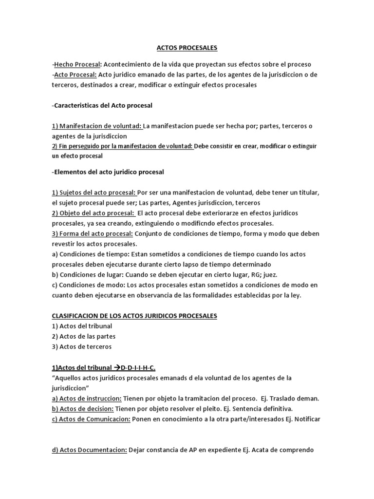 Actos Procesales y su Clasificación | PDF | Ley procesal | Sentencia (Ley)