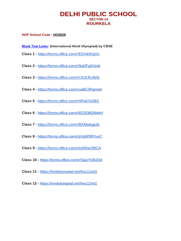 Mock Test Links (International Hindi Olympiad) by CBSE | PDF