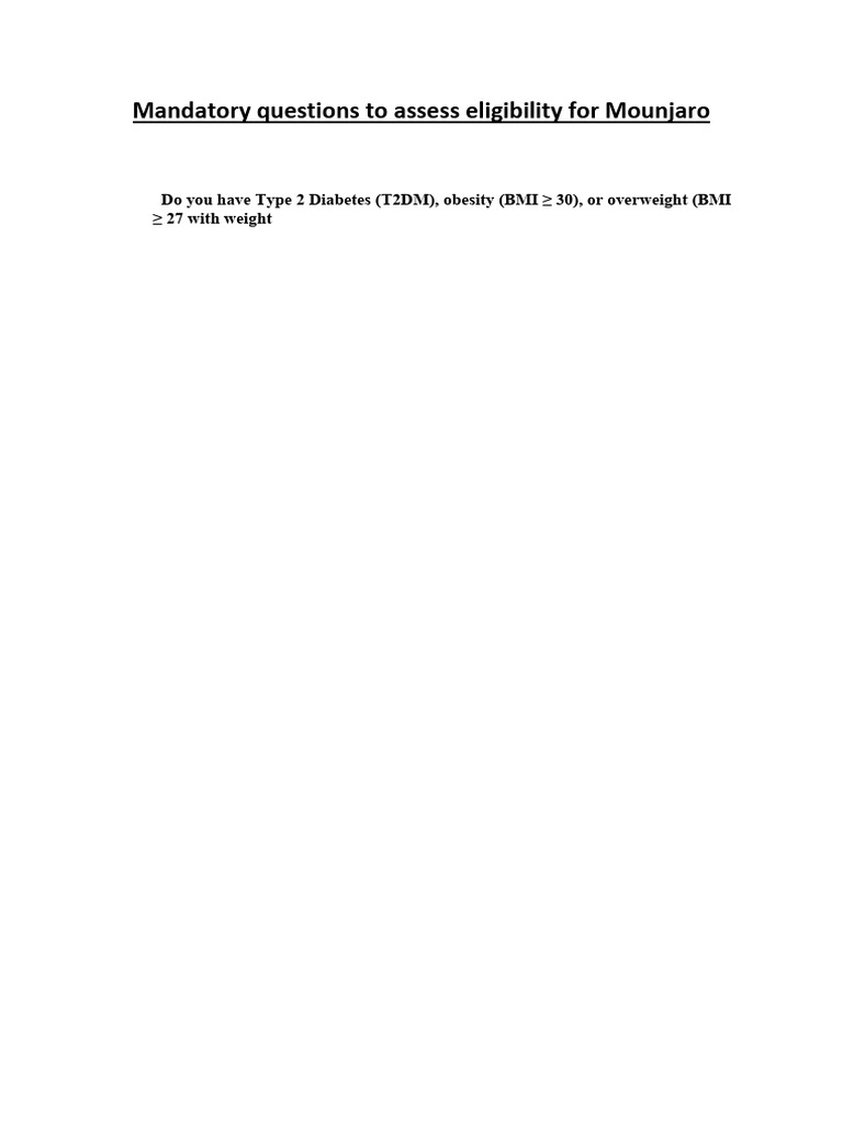 Mandatory Questions To Assess Eligibility For Mounjaro | PDF