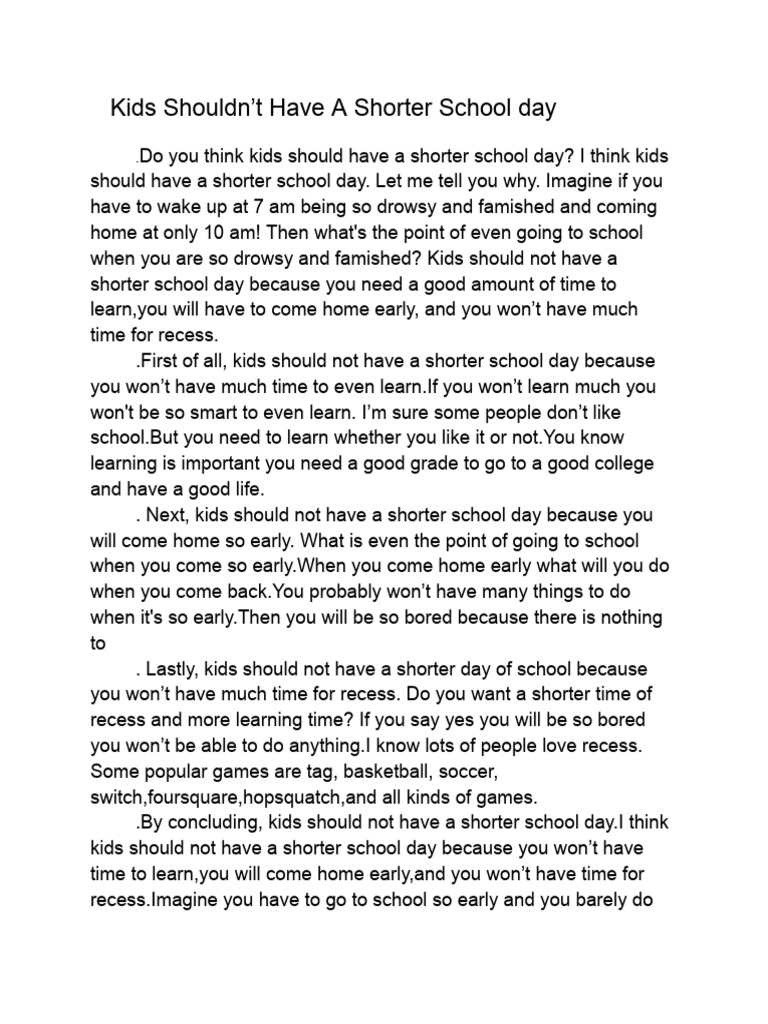 Kids Should Have A Shorter School Day | PDF