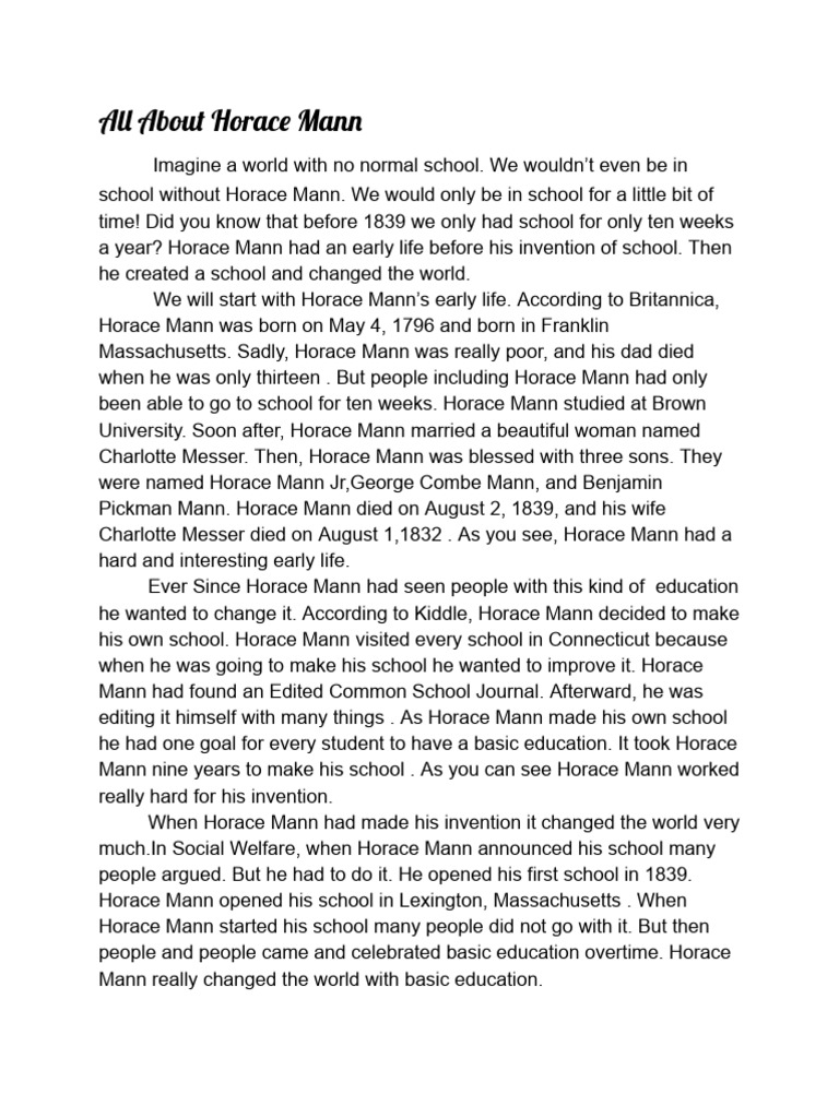 Horace Mann: Pioneer of Public Education | PDF