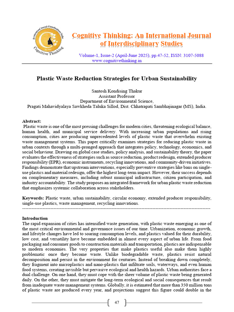 Urban Plastic Waste Reduction Strategies | PDF | Recycling | Sustainability