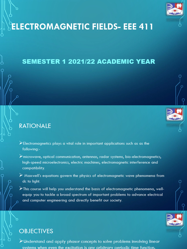Eee 411 - Lect 1 | PDF | Maxwell's Equations | Electromagnetism