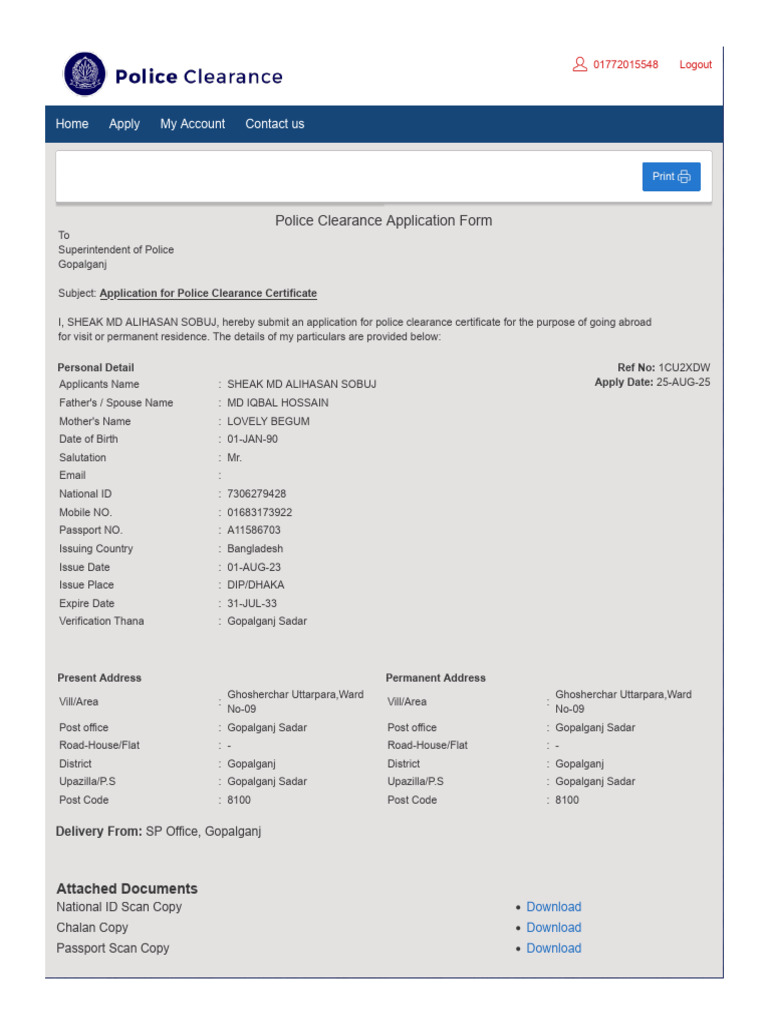 Police Clearance Certificate Application | PDF | National Security ...