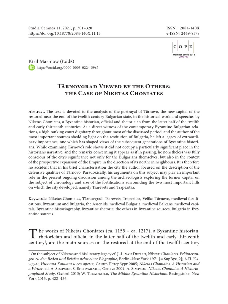 Niketas Choniates on Tărnovgrad's Significance | PDF