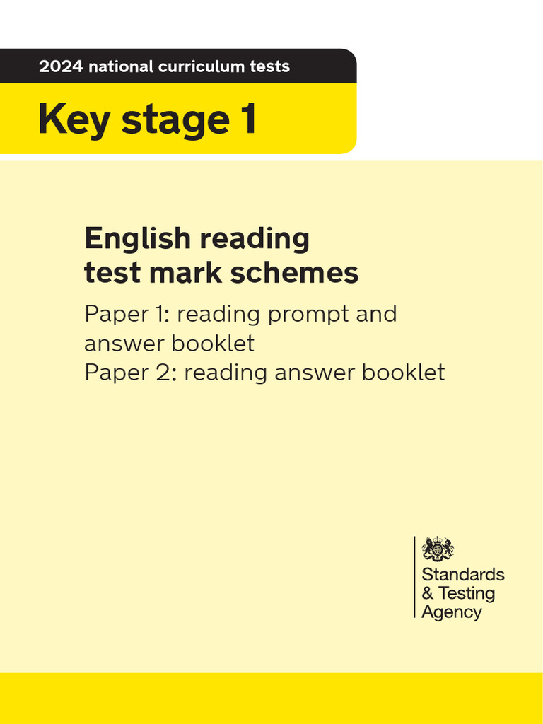 2024 Key Stage 1 Year 2 - English Reading Test Mark Schemes Paper 1 ...