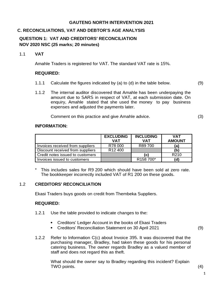 Intervention 2021 Recon Vat and Age Analysis QP | PDF | Debits And Credits | Value Added Tax