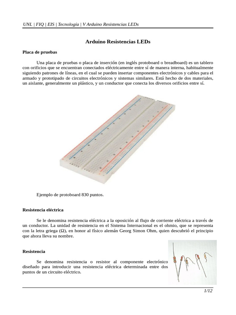 Arduino: Resistencias y Circuitos LEDs | PDF | Resistencia Eléctrica y ...