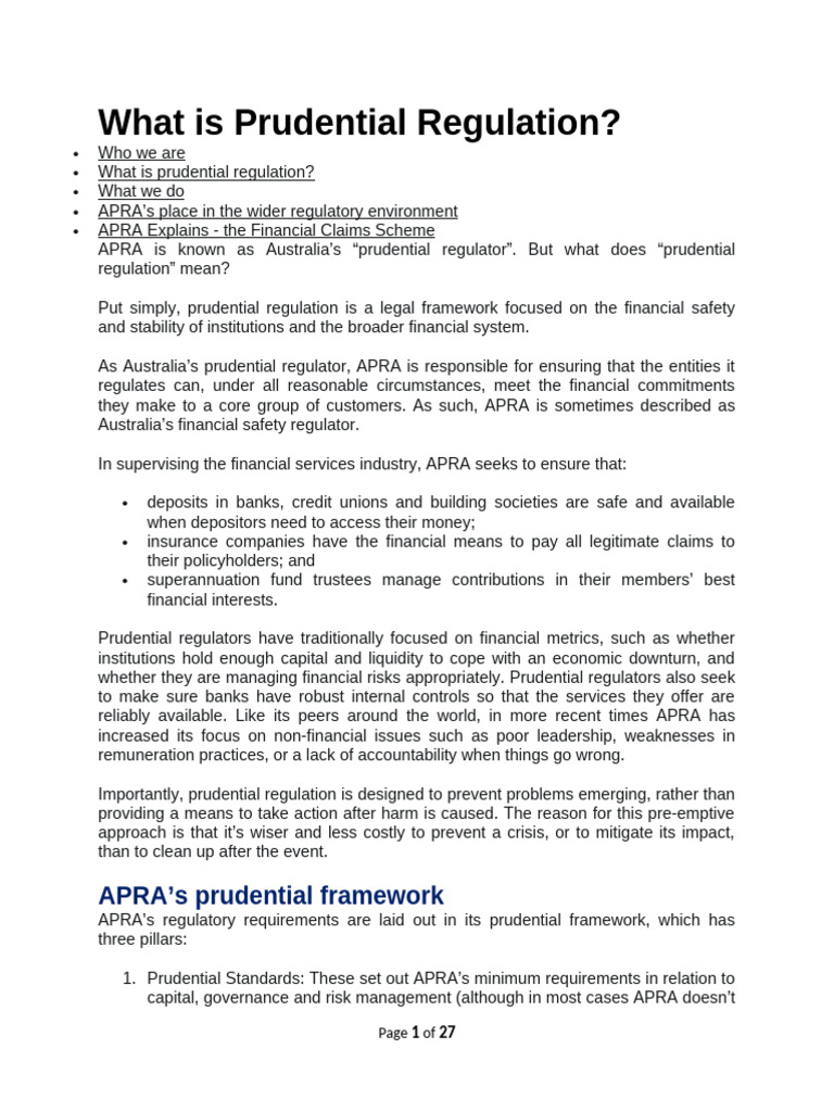 Understanding Prudential Regulation in Australia | PDF ...