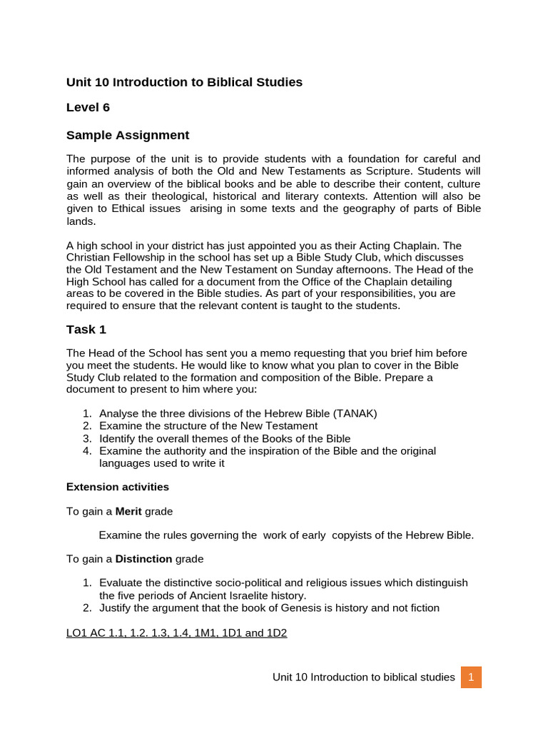 Unit 10 Introduction to Biblical Studies Sample Assignment v3 FINALsr ...